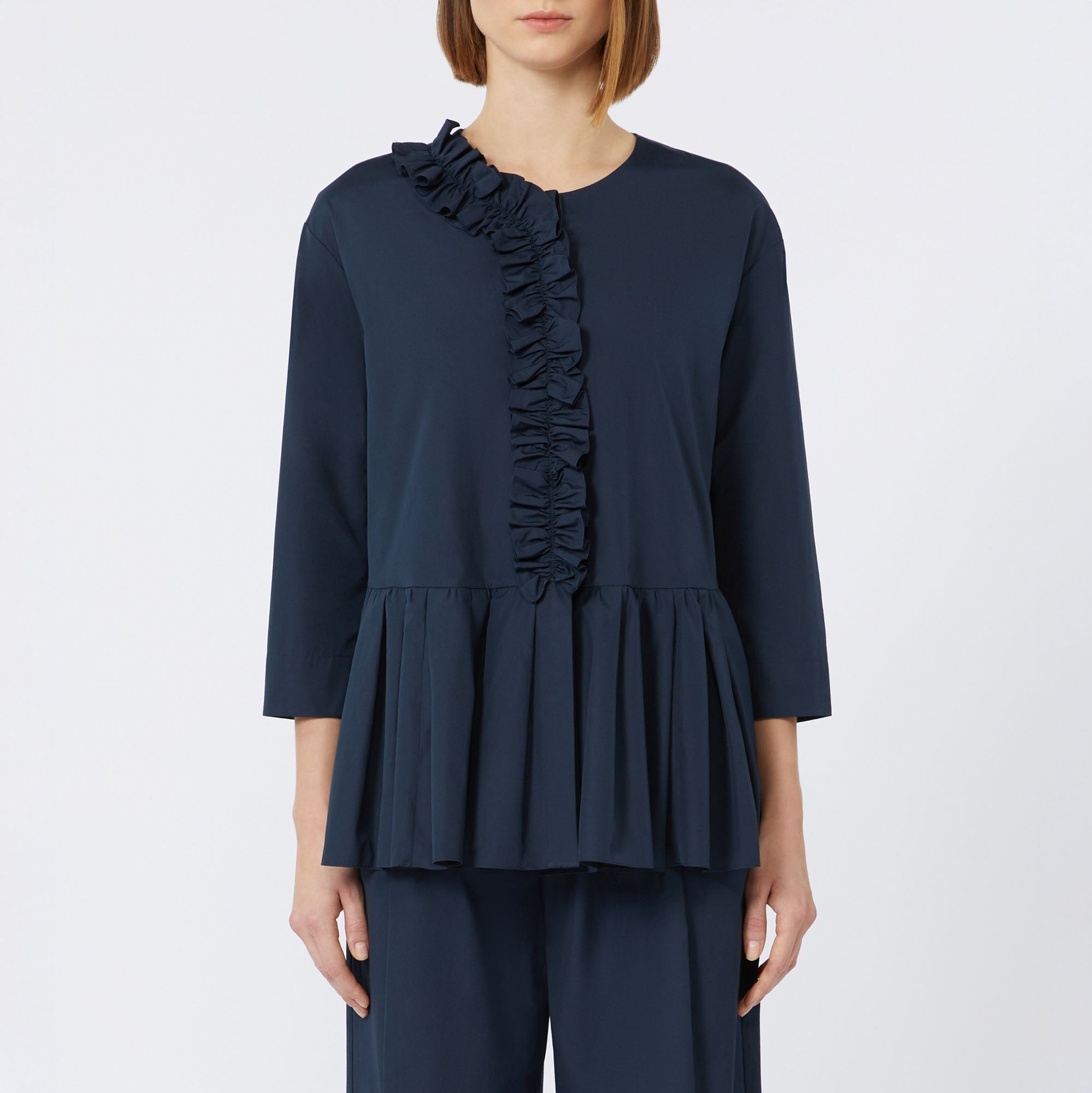 Buy S MAX MARA Musa Flounce-Detail Washed Cotton Shirt in Ultramarine ...