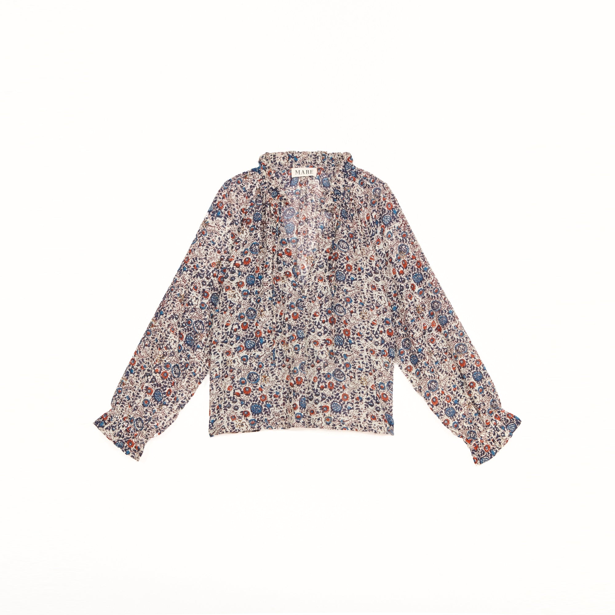 M.A.B.E Cass Print Long sleeve Top in Indigo/Rust Blue | Collen & Clare