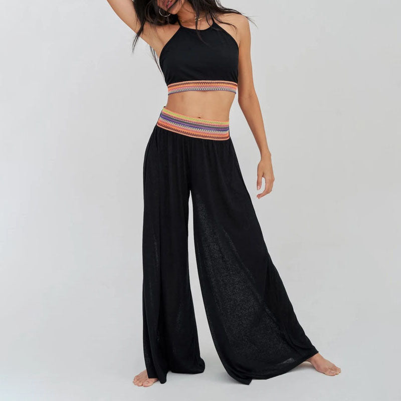 Halter Top And Wide Leg Pant Set In Black Collen And Clare